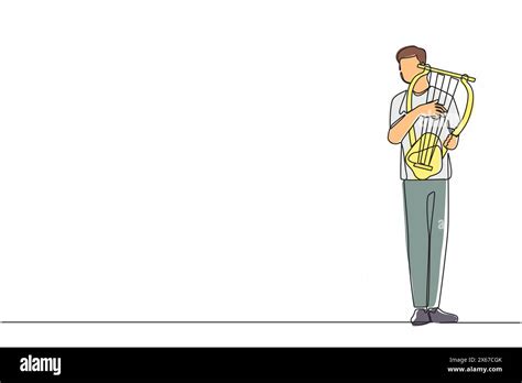 Continuous One Line Drawing Male Musician Playing Musical Lyre Classical Music Orchestra Man