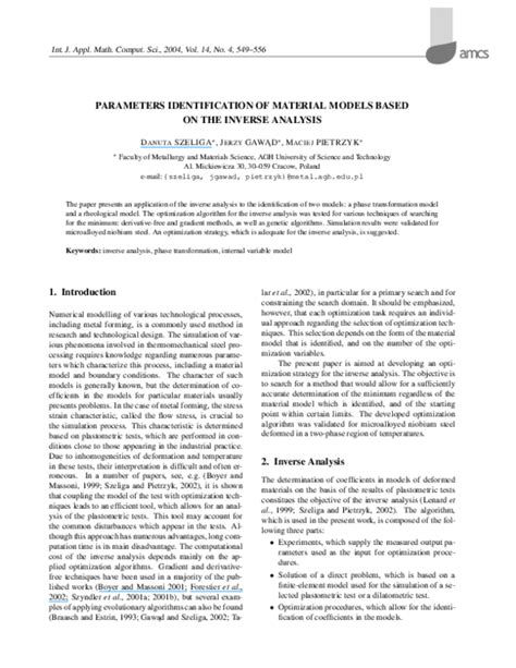 Pdf Parameters Identification Of Material Models Based On The Inverse Analysis