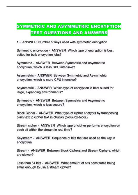 Symmetric And Asymmetric Encryption Test Questions And Answers Symmetric And Asymmetric