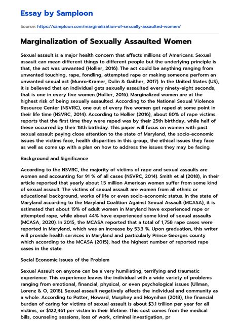 ≫ Marginalization Of Sexually Assaulted Women Free Essay Sample On