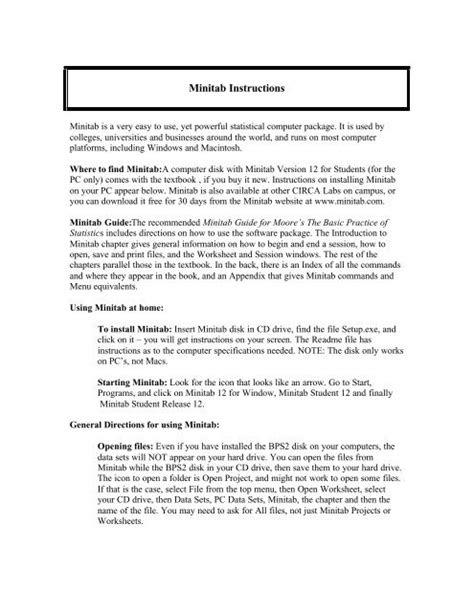 Minitab Instructions