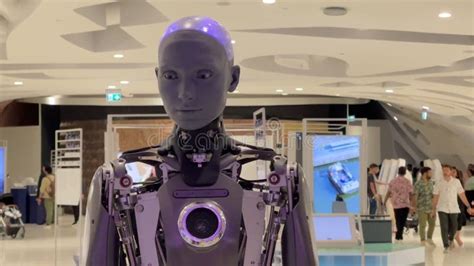 Female Social Humanoid Full Size Robot Talking To People In Dubai Open Source Humanoid Stock