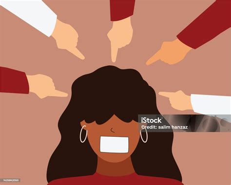 사람들은 아프리카 계 미국인 여성을 둘러싸고 손가락으로 그녀를 비난합니다 괴롭힘 인종 차별 차별 및 학대 개념을 중단하십시오 인종차별에 대한 스톡 벡터 아트 및 기타 이미지