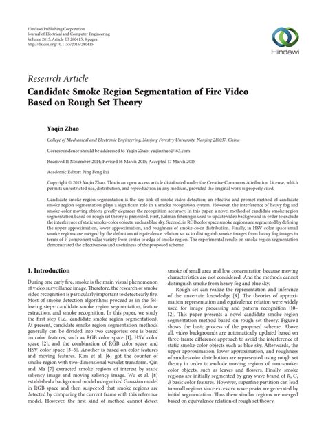 Pdf Candidate Smoke Region Segmentation Of Fire Video Based On Rough Set Theory