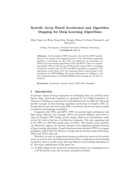 Systolic Array Based Accelerator And Algorithm Mapping For Deep