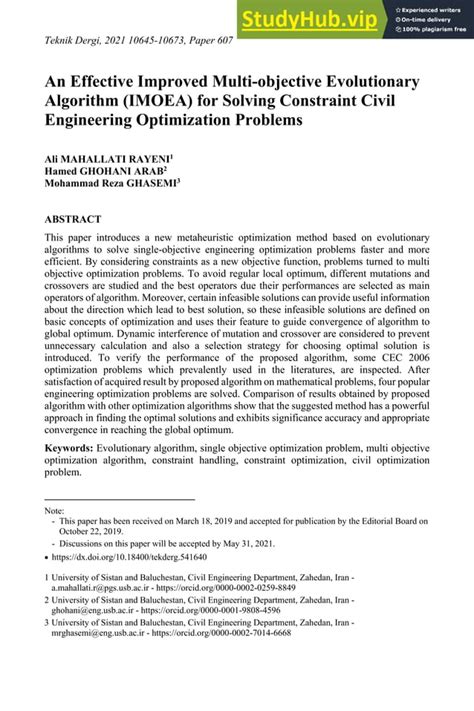 An Effective Improved Multi Objective Evolutionary Algorithm Imoea For Solving Constraint