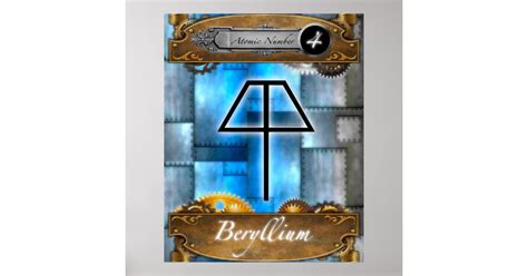 Periodic Table Beryllium Atomic Number 4 Poster Zazzle