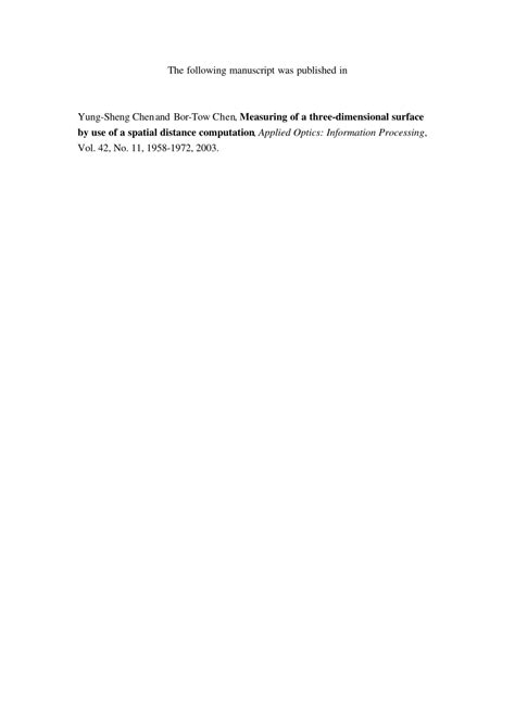 Pdf Measuring Of A Three Dimensional Surface By Use Of A Spatial