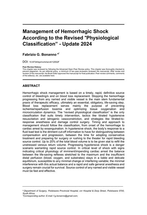 Pdf Management Of Hemorrhagic Shock According To The Revised