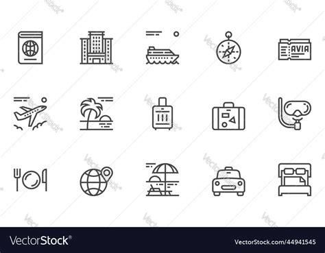 Travel Line Icons Set Royalty Free Vector Image