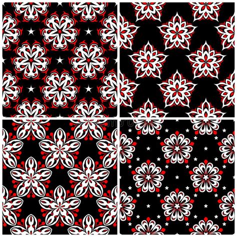 Seamless Backgrounds Black White And Red Classic Sets With Floral