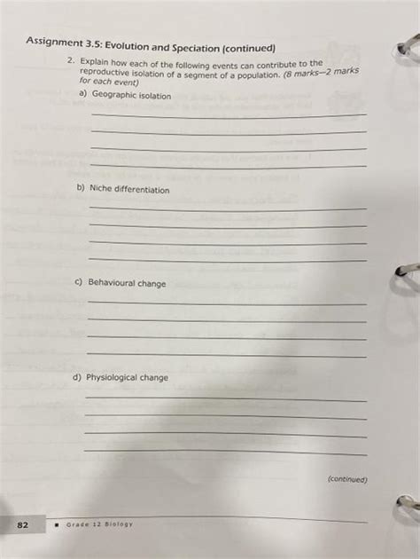 Solved Assignment 35 Evolution And Speciation Continued