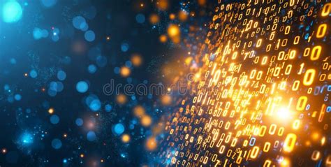 Digital Background With Glowing Binary Code And Vibrant Bokeh Lights Creating Futuristic