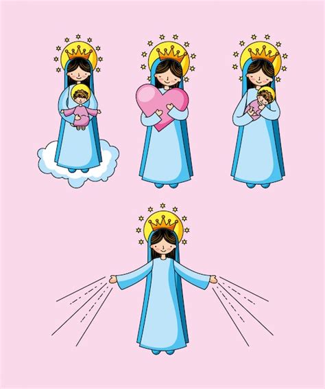 Święta Maryja Dziewica Kreskówka Wektor Premium