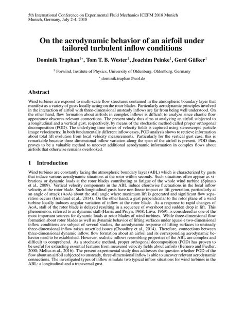 Pdf On The Aerodynamic Behavior Of An Airfoil Under Tailored Turbulent Inflow Conditions