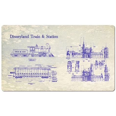Desk Mat Desk Pad Disneyland Train Train Station Blueprint