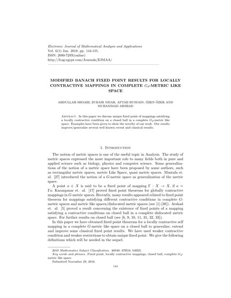 Pdf Modified Banach Fixed Point Results For Locally Contractive