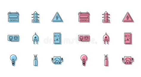Set Line Light Bulb With Concept Of Idea Electric Cable Car Battery Ampere Meter Multimeter