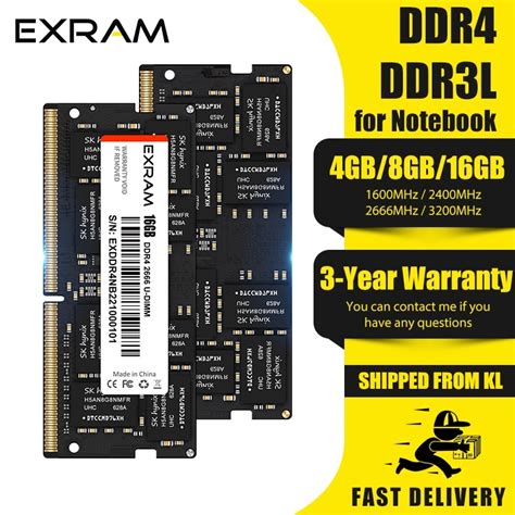 EXRAM DDR3 DDR3L DDR4 RAM Laptop 4GB 8GB 16GB 1600Mhz 2400Mhz 2666Mhz 3200Mhz SODIMM 1 2V New