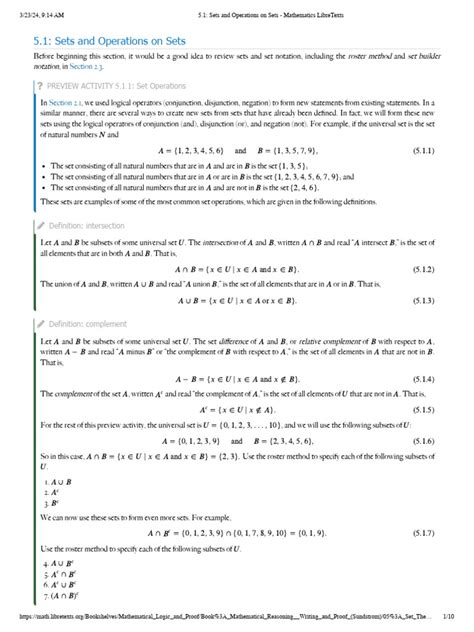 51 Sets And Operations On Sets Mathematics Libretexts Pdf Set