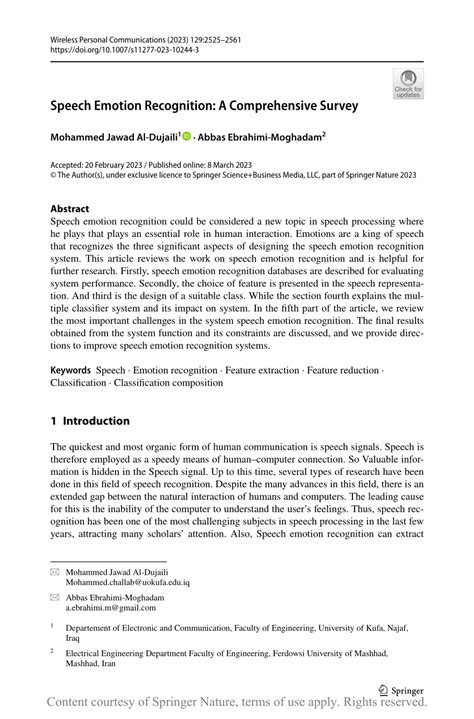 Speech Emotion Recognition A Comprehensive Survey Request Pdf