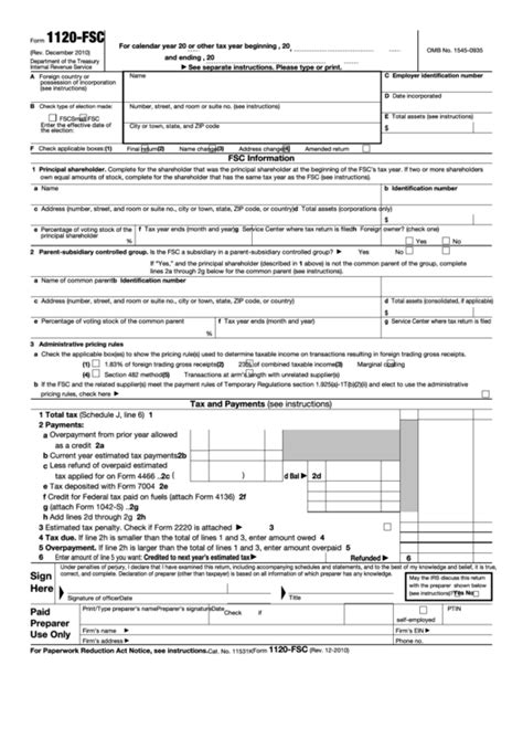 Fillable Form 1120 Fsc U S Income Tax Return Of A Foreign Sales Corporation Printable Pdf