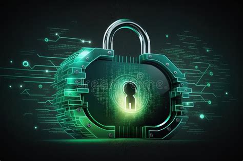 Neon Data With Locked Padlock Concept Of Protection Security