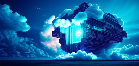 Generative Ai Glowing Cloud Icon Technology Concept Exploded Panel