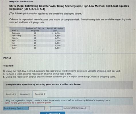 Solved E5 12 Algo Estimating Cost Behavior Using