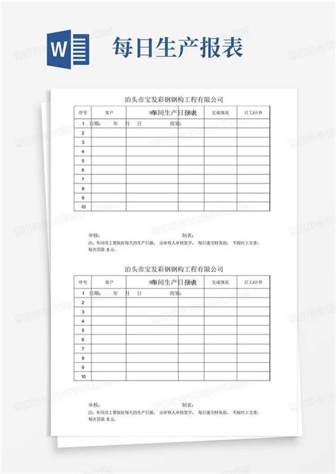 车间生产日报表word模板下载 编号lmayogap 熊猫办公