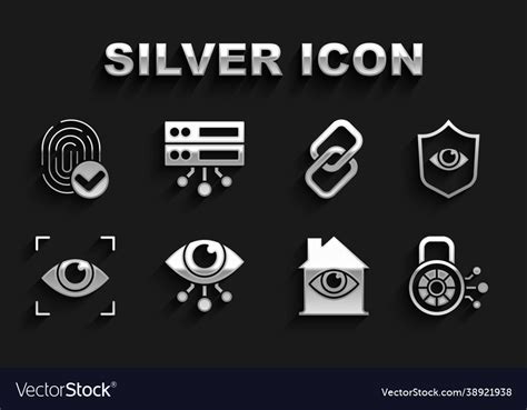 Set Eye Scan Shield And Eye Cyber Security Vector Image