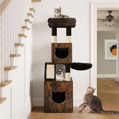 Yitahome Modern Cat Tree With Litter Box Enclosure Separable Endtable