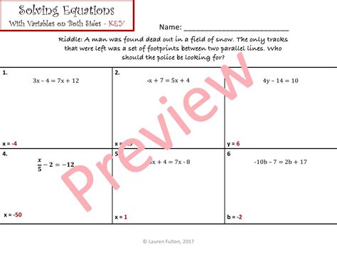 Solving Equations Activity Mystery Multi Step Lauren Fulton Math