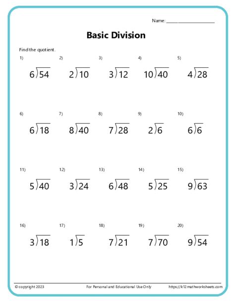 Basic Division Worksheets