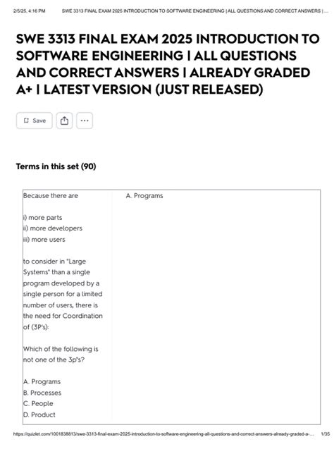 Swe 3313 Final Exam 2025 Introduction To Software Engineering All