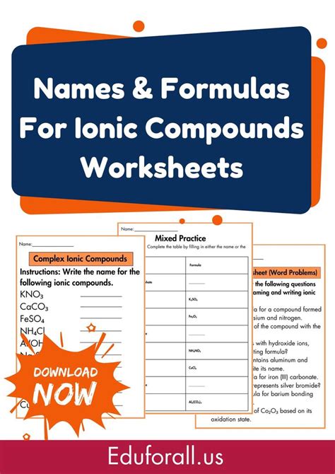 Names And Formulas For Ionic Compounds Worksheet Compound Words