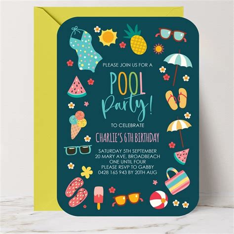Shades Pool Party Birthday Invitations