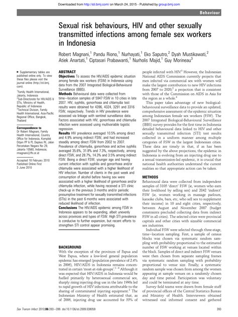 Pdf Sexual Risk Behaviours Hiv And Other Sexually Transmitted