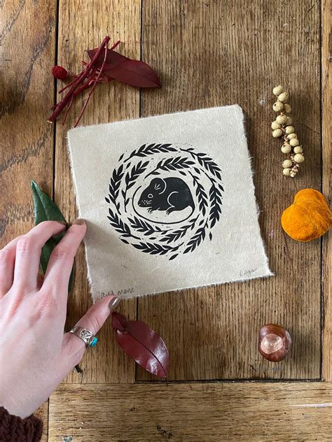 Original Field Mouse Lino Print Nature Themed Etsy