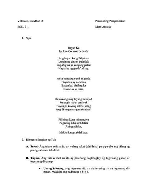 Pdf Pagsusuri Ng Tula Bayan Ko Dd Pdf