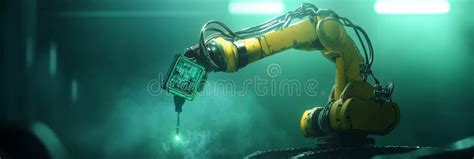 Aicontrolled Mining Robot In Futuristic Factory Holographic Ai Controls