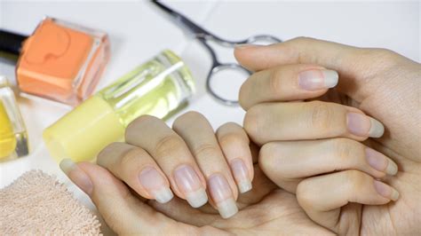 매니큐어 긴 자연 손톱 창백하고 부서지기 쉽고 푸르스름한 손톱 집에서 자신의 매니큐어를 자기 관리 홈 스파 치료 매니큐어 매니큐어 도구 매니큐어 손톱 몸짓 위생 가정 생활에