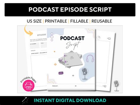 Podcast Episode Script Template Printable Episode Preparation Template US Printable Podcast