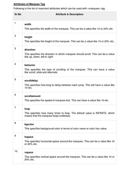 attributes of marquee tag pdf