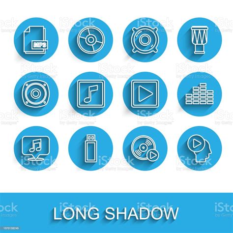 음성 거품 Usb 플래시 드라이브 Mp3 파일 문서 비닐 디스크 플레이 버튼 노트 톤 이퀄라이저 및 플레이 스퀘어 아이콘으로 라인 음악 노트를 설정합니다 벡터 Usb