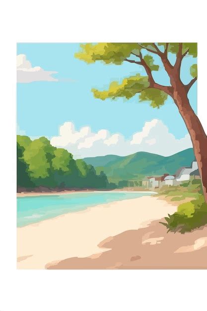 Premium Vector A Tree On The Beach Is Next To A Body Of Water