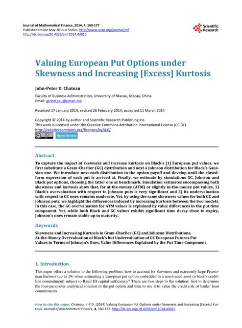 Pdf Valuing European Put Options Under Skewness And Increasing Excess Kurtosis