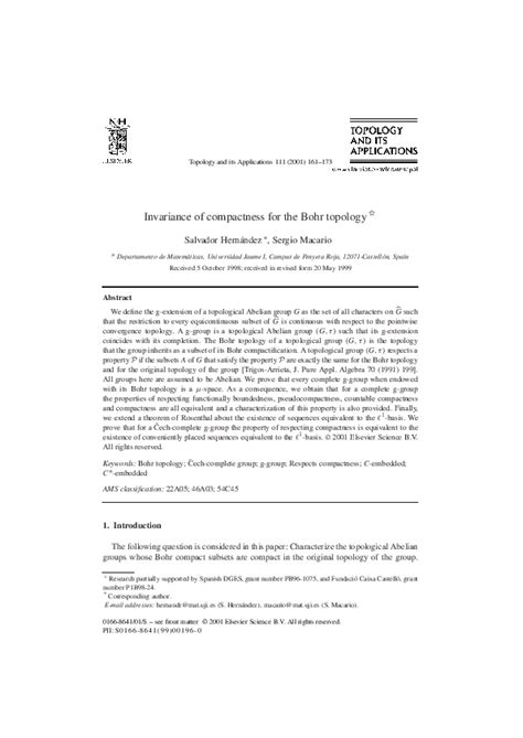 Pdf Invariance Of Compactness For The Bohr Topology Salvador