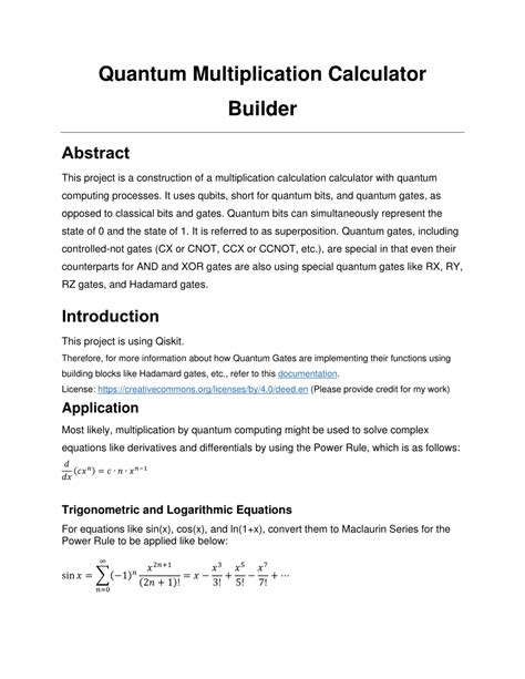 Pdf Quantum Multiplication Calculator Builder