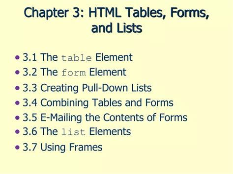 PPT Organizing Data With HTML Tables Forms And Lists PowerPoint Presentation ID 9622087